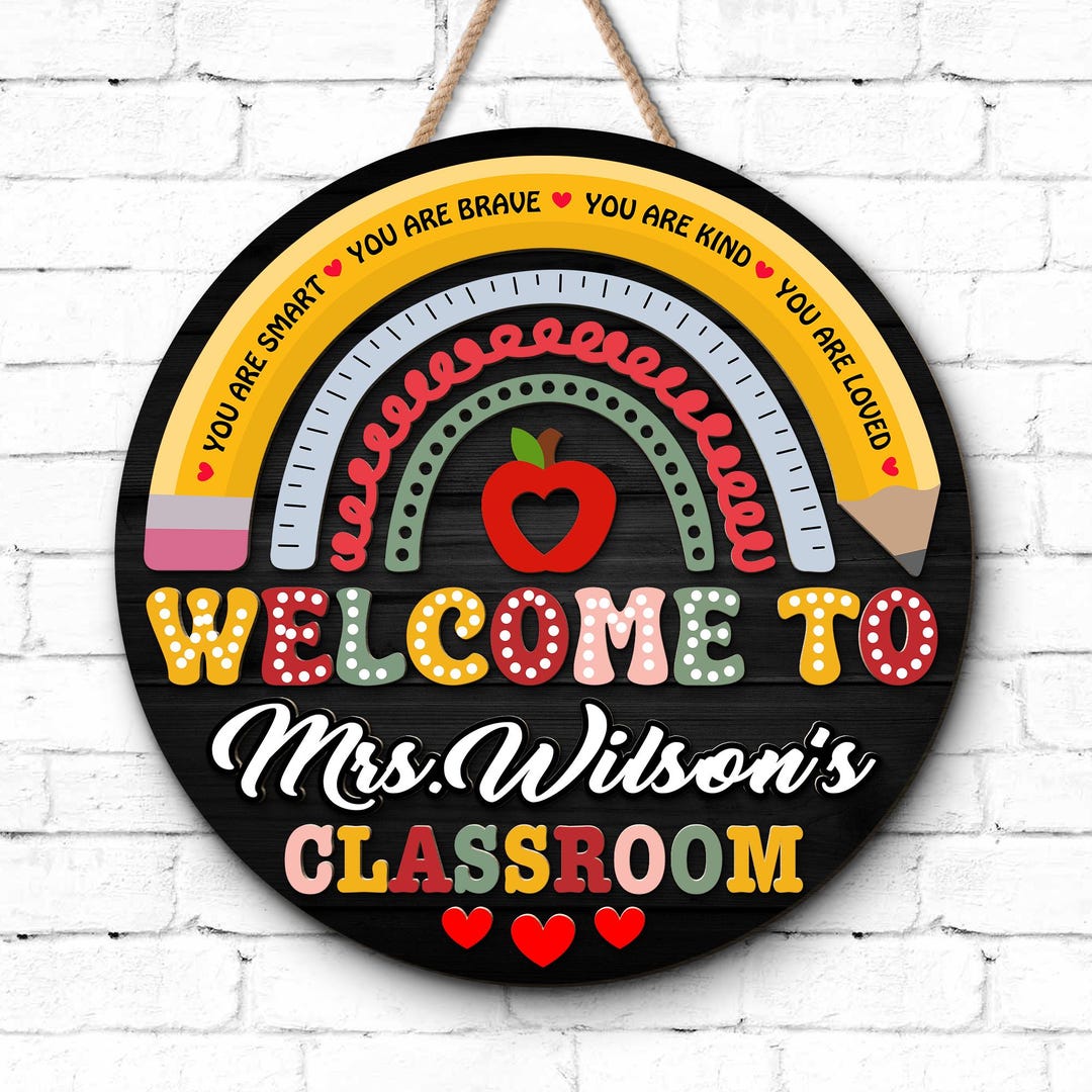 Personalized Rainbow Teacher Door Hanger, Teacher Door Sign, Classroom ...