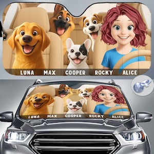 A Girl and Her Dogs Personalized Car Sun Shade, Dog Car Sun Shade ...