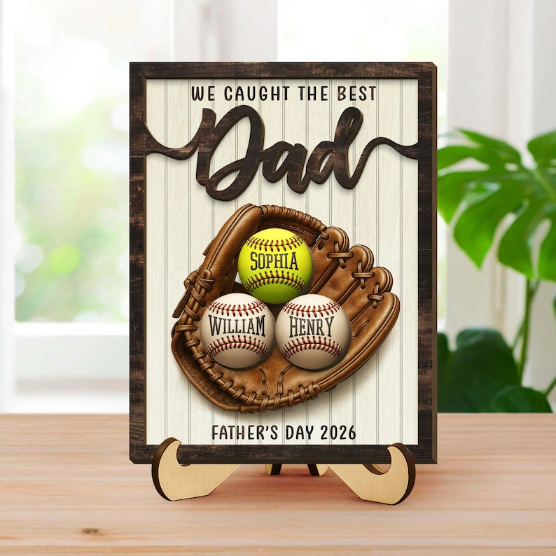 Personalized Baseball Dad Plaque: Custom Kids Names Wooden Sign - Etsy