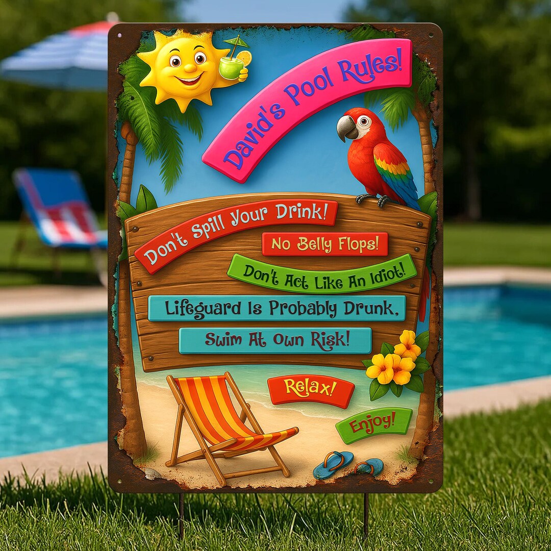 Custom Pool Rules Metal Sign: Tiki Bar Decor, Backyard Oasis - Etsy