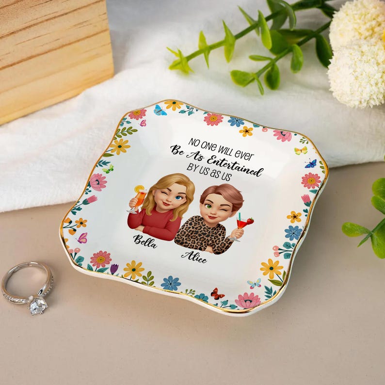 Personalized Friend Ceramic Trinket Dish • Funny Quote, Floral Design ...