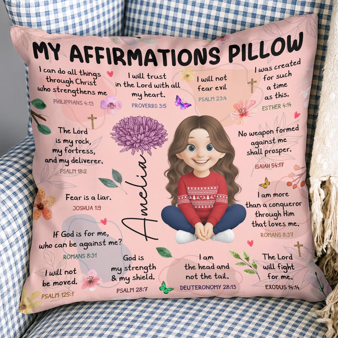 Personalized Affirmations Pillow – Christian Scripture, Girls Faith ...