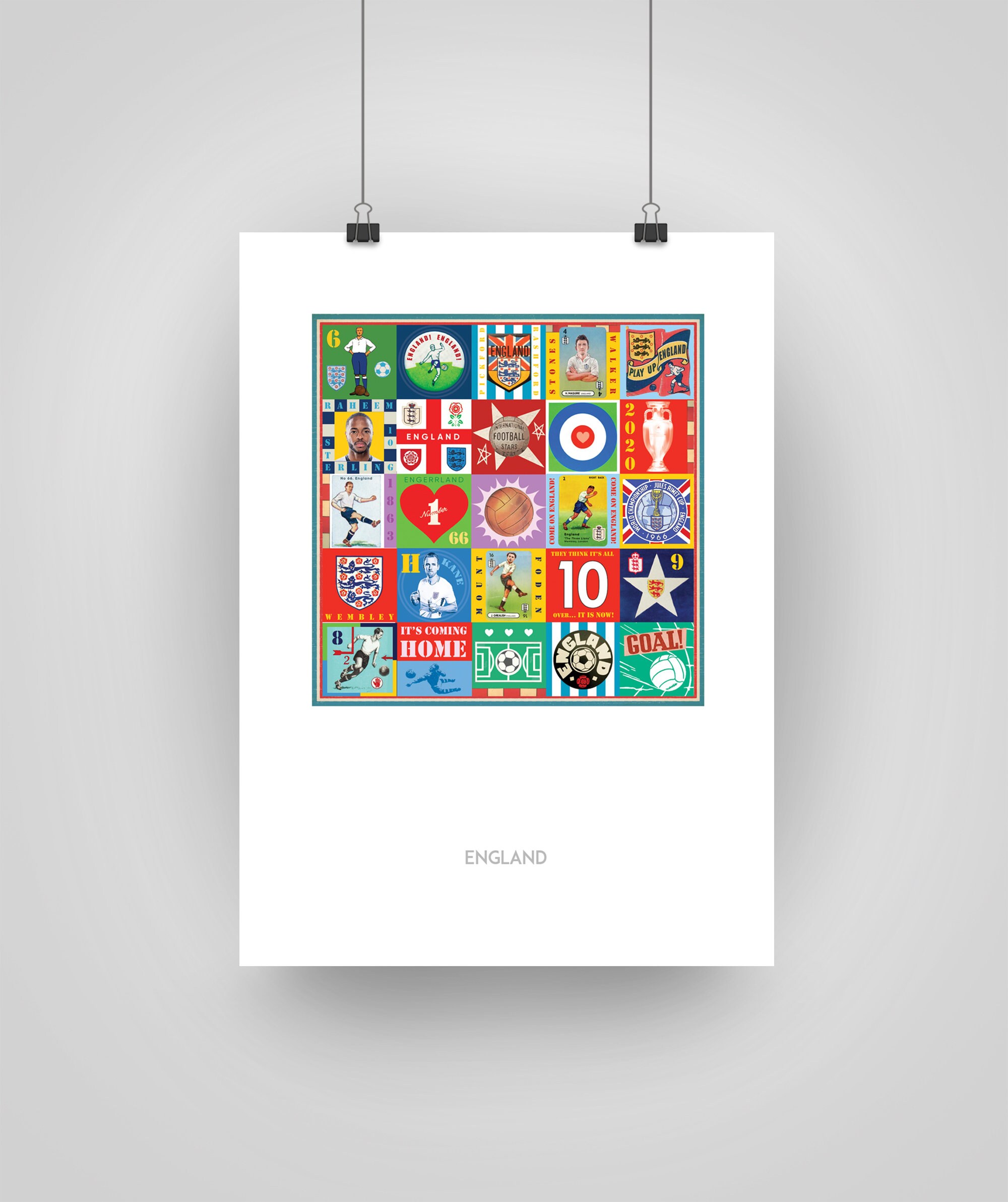 England Print England Euro Football Poster Retro Football Print Soccer ...