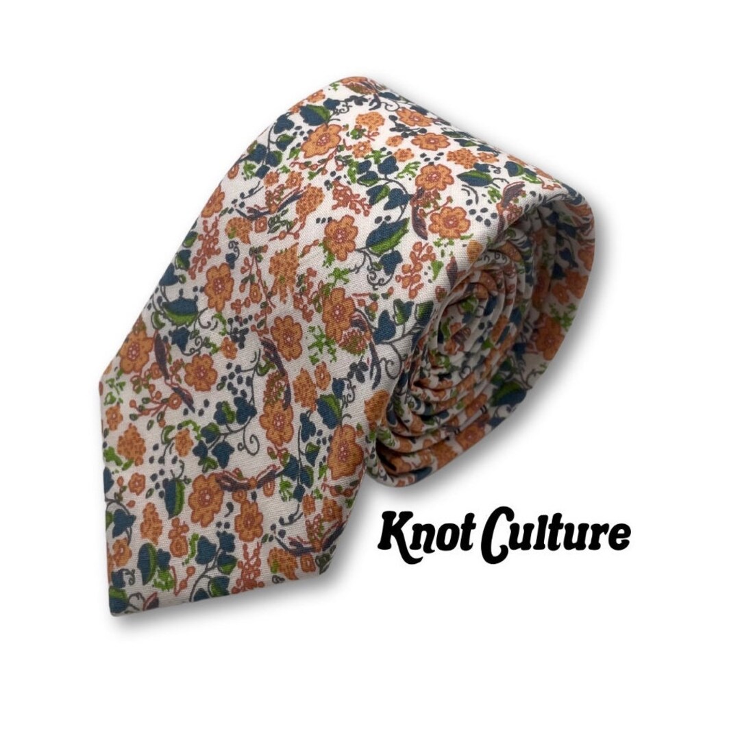 Peach Blossom Floral Tie Wedding Tie Groomsman Tie Orange Tie - Etsy