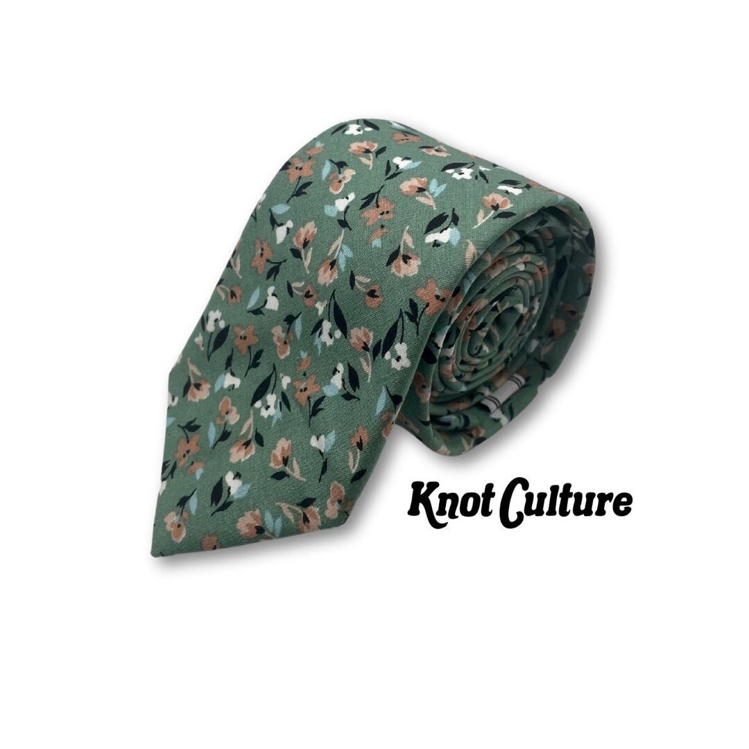 Meadow Mirage Floral Tie Wedding Tie Gift for Him Spring Tie Green ...