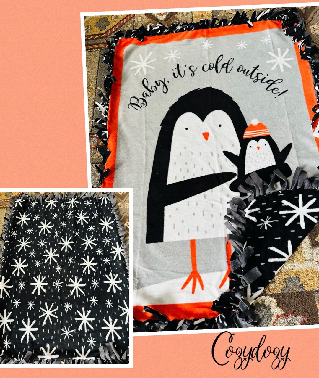 Reversible Fleece Blanket: Penguin & Snowflakes - No Sew Throw - Etsy