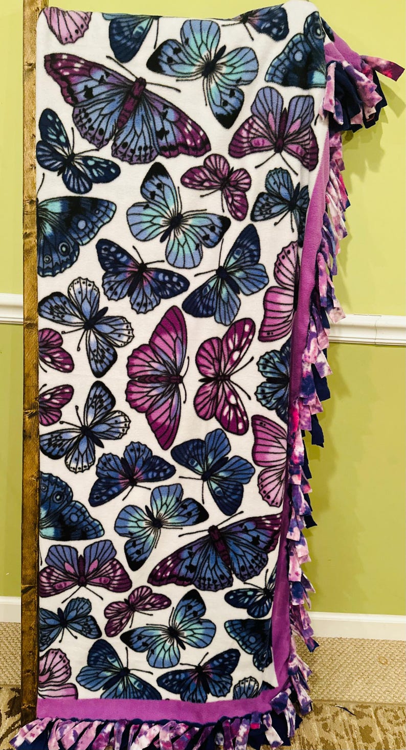 Handmade Reversible Fleece Blanket: Butterfly Print & Tie-dye - Etsy