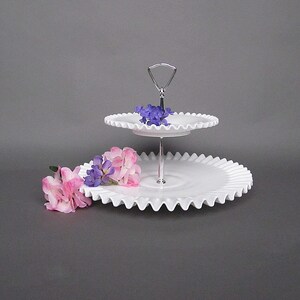 Vintage Two Tiered Plate Stand, Milk Glass Hobnail, Cupcake Display ...
