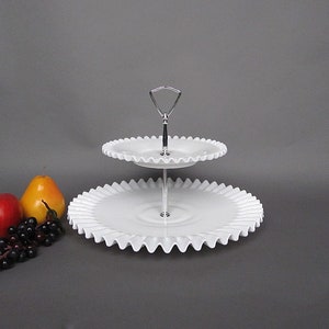 Vintage Two Tiered Plate Stand, Milk Glass Hobnail, Cupcake Display ...