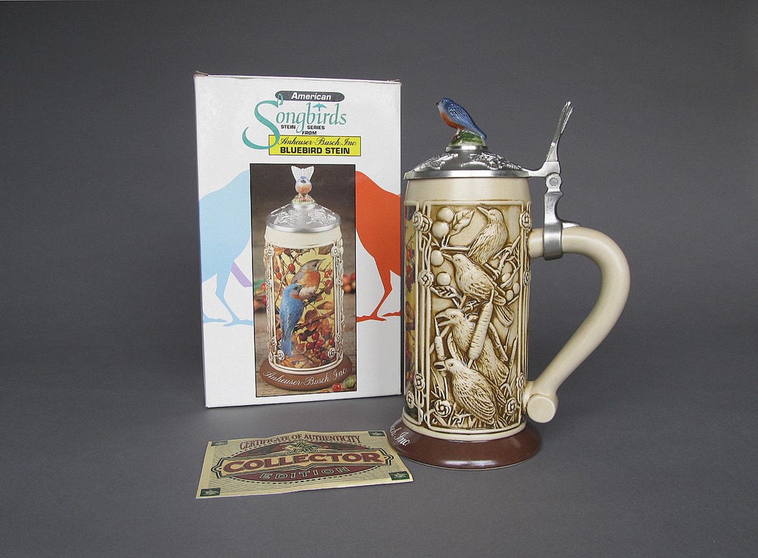 Vintage Bluebird Beer Stein, Large Mug, Pewter and Ceramic, Brazil - Etsy
