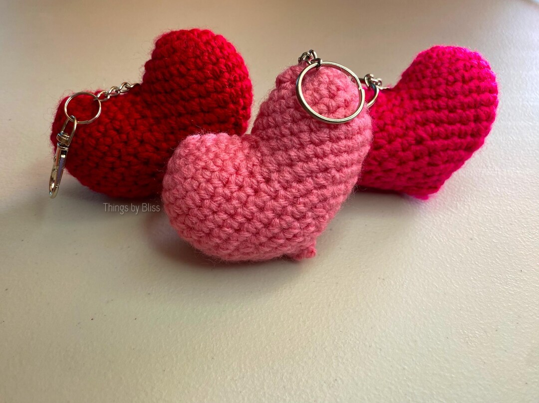 Crochet Heart Keychains (set of 3) - Etsy