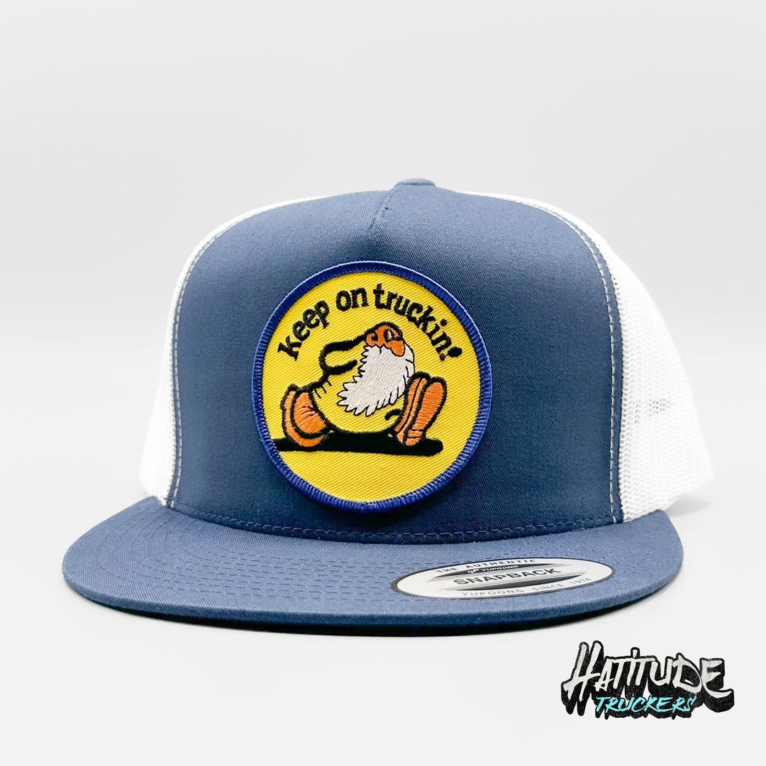 Keep on Truckin' Patch on a Navy Blue With White Mesh Yupoong 6006 Flat ...