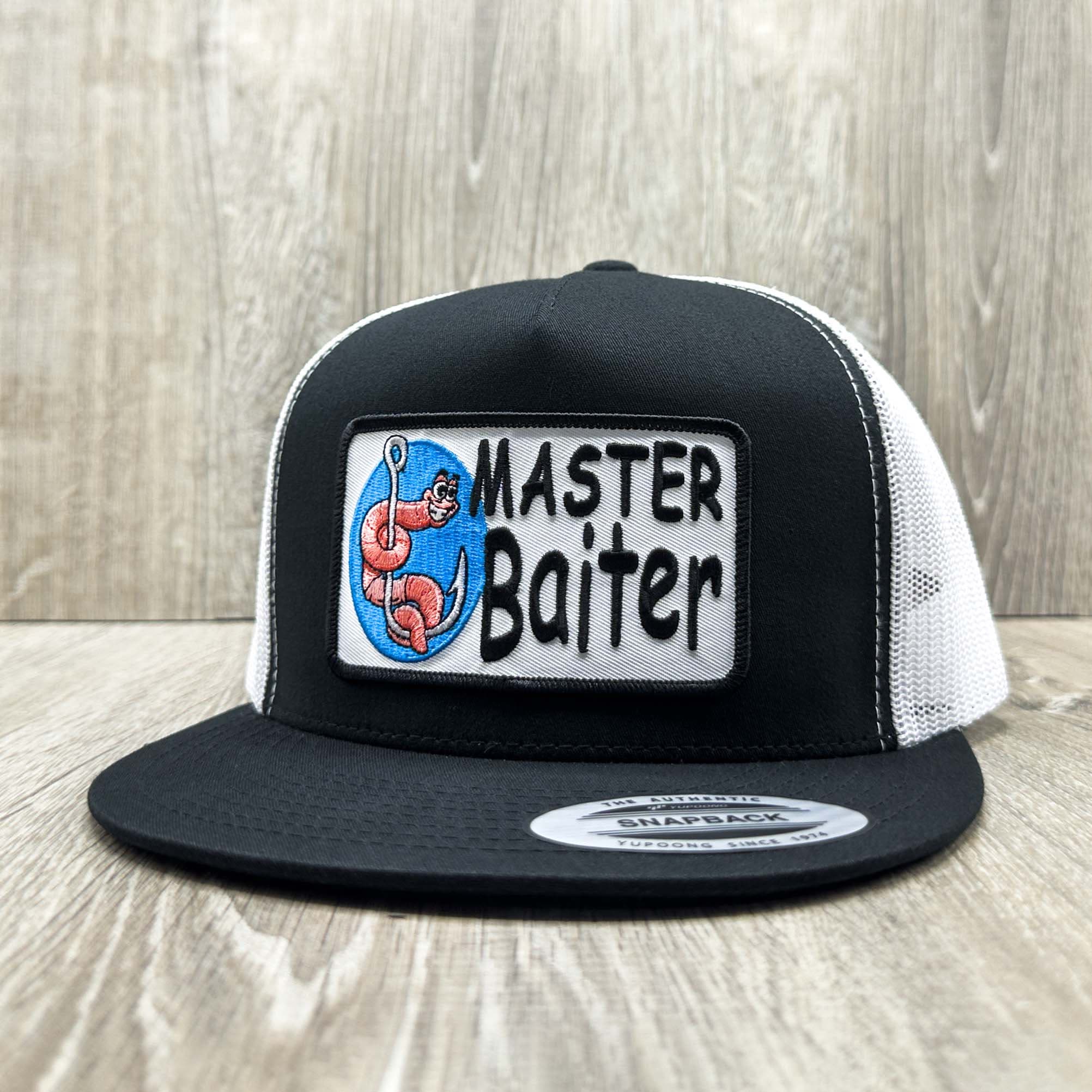 Master Baiter Funny Fishing Trucker Hat on a Black With White Mesh ...