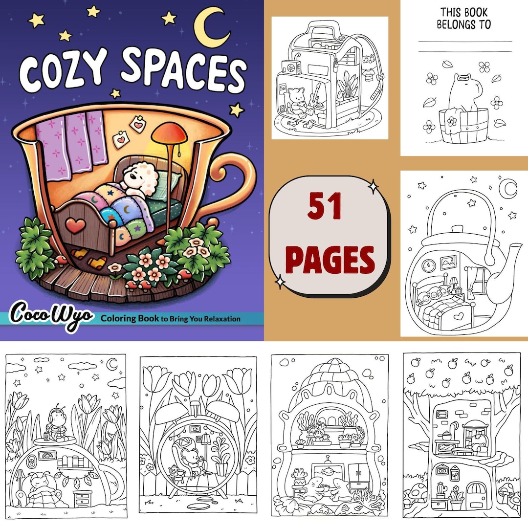 COZY SPACES and Cute Coloring Page | Fun Beautiful Coloring Art for ...
