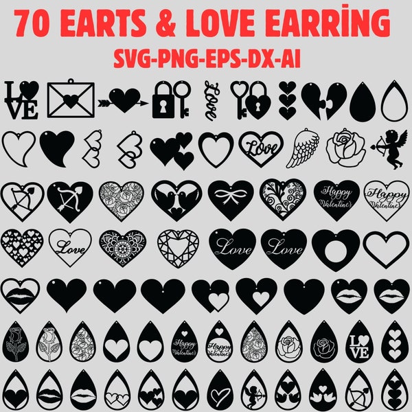 Heart Earrings Svg - Etsy
