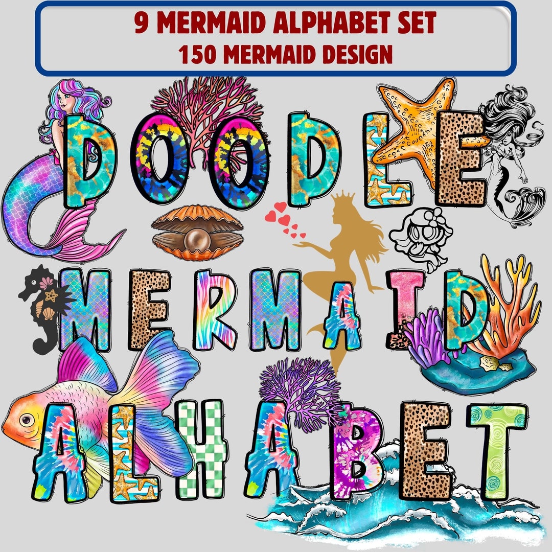 Mermaid Alphabet Png,doodle Alphabet Bundle,western PNG Letters ...