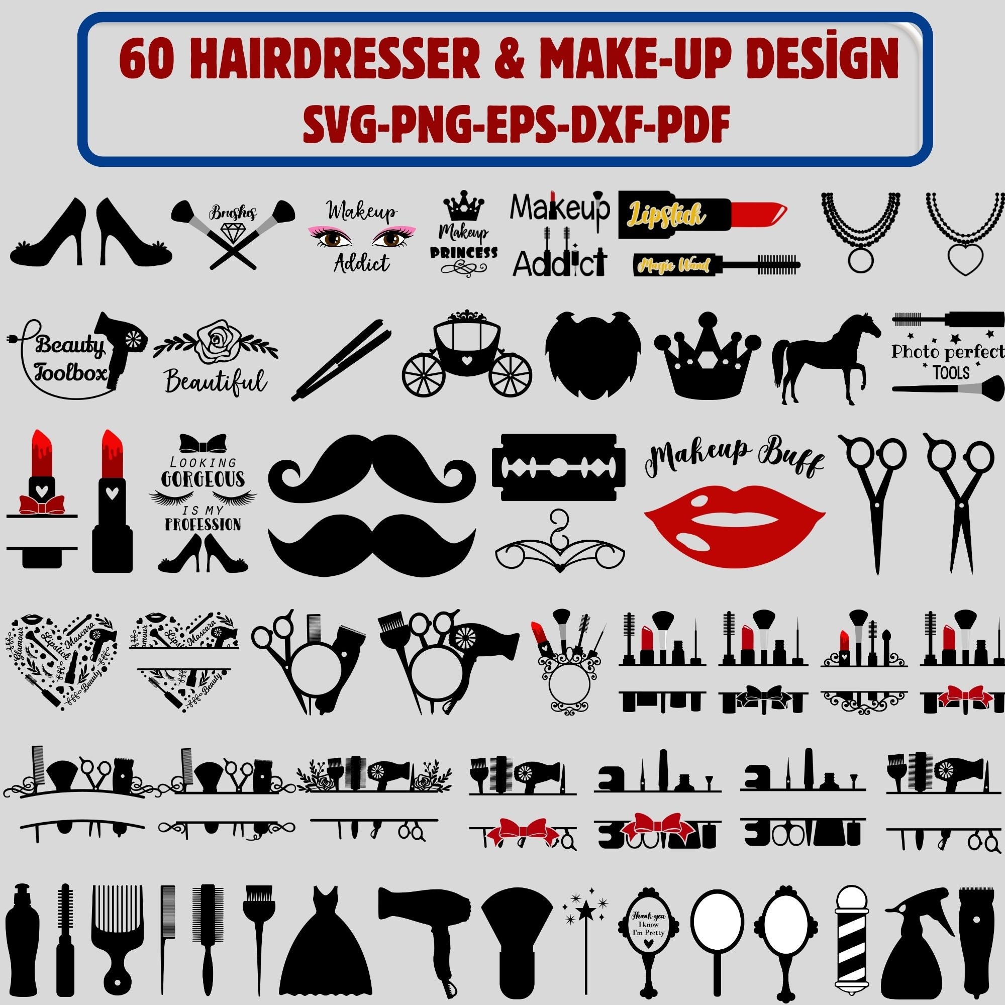 Makeup Bundle Svg,lipstick Svg, Eyebrow Svg, Eyelash Svg, Hairdresser ...