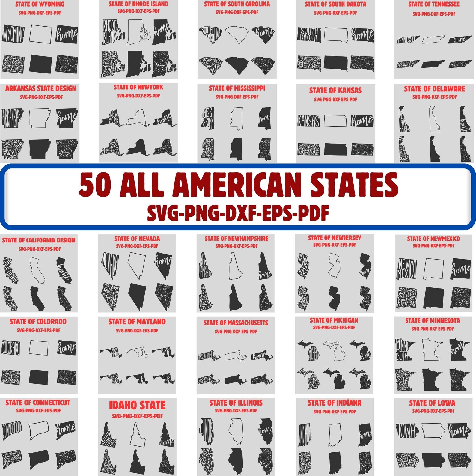 USA States Svg,50 States Svg Bundle,usa State Svg,simple 50 Usa,state ...