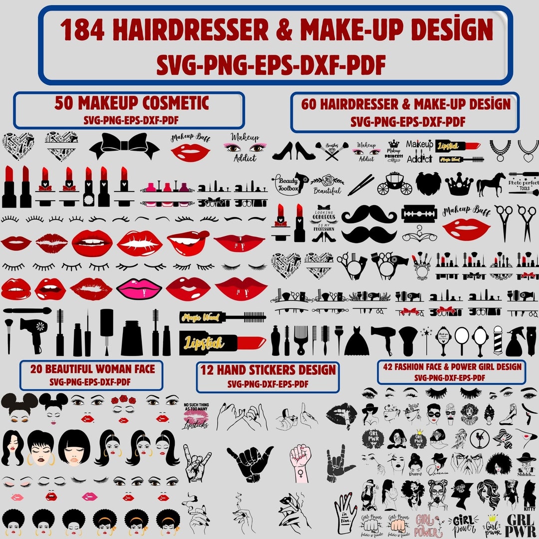 Makeup Bundle Svg,lipstick Svg, Eyebrow Svg, Eyelash Svg, Hairdresser ...