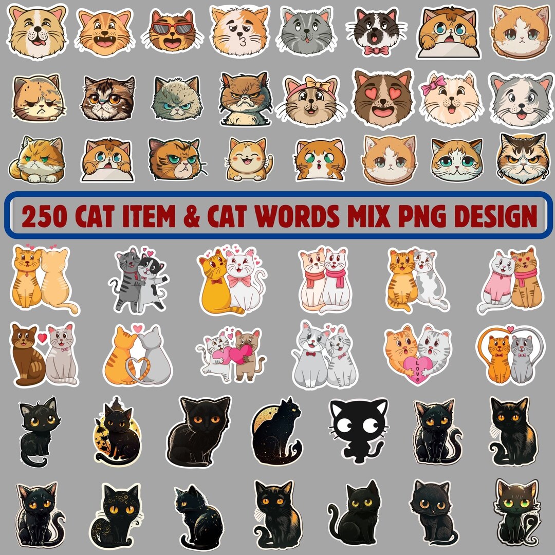 Cute Cat Stickers, Cat Png,cat Svg, Funny Cat Png Bundle, Funny Cat Svg ...