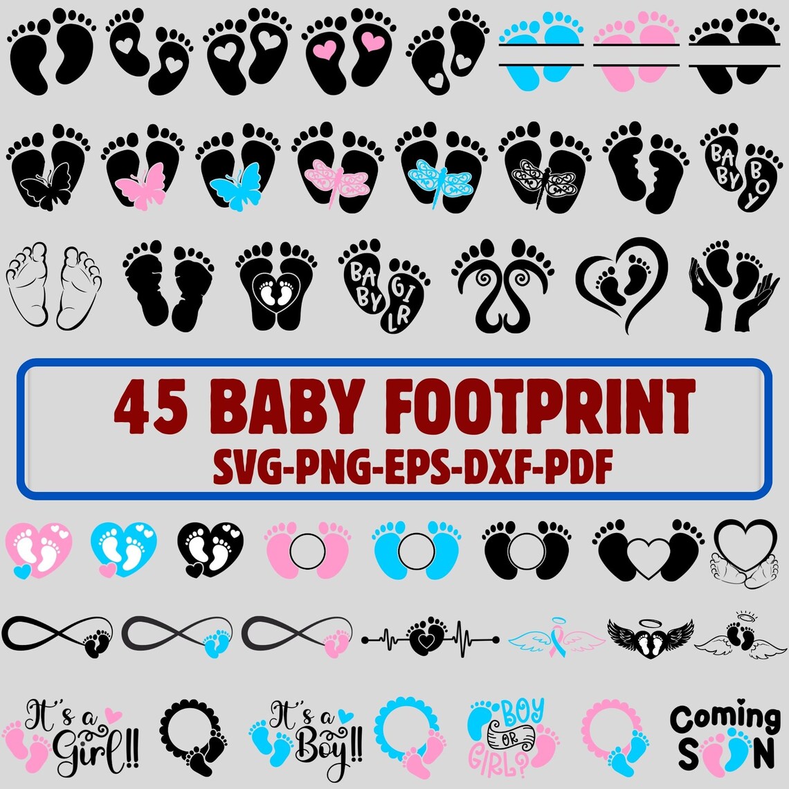 Baby Foot Print SVG Bundle, Baby Boy Foot Print SVG Bundle, Baby Girl ...
