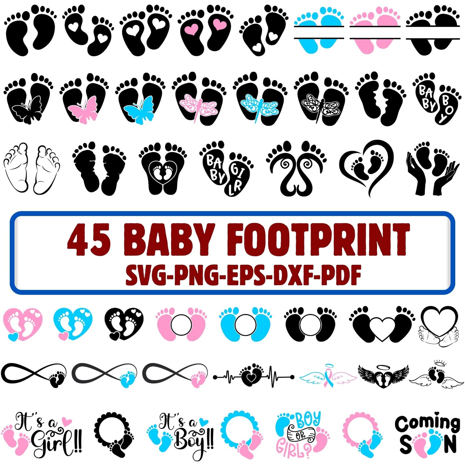 Baby Foot Print SVG Bundle, Baby Boy Foot Print SVG Bundle, Baby Girl ...