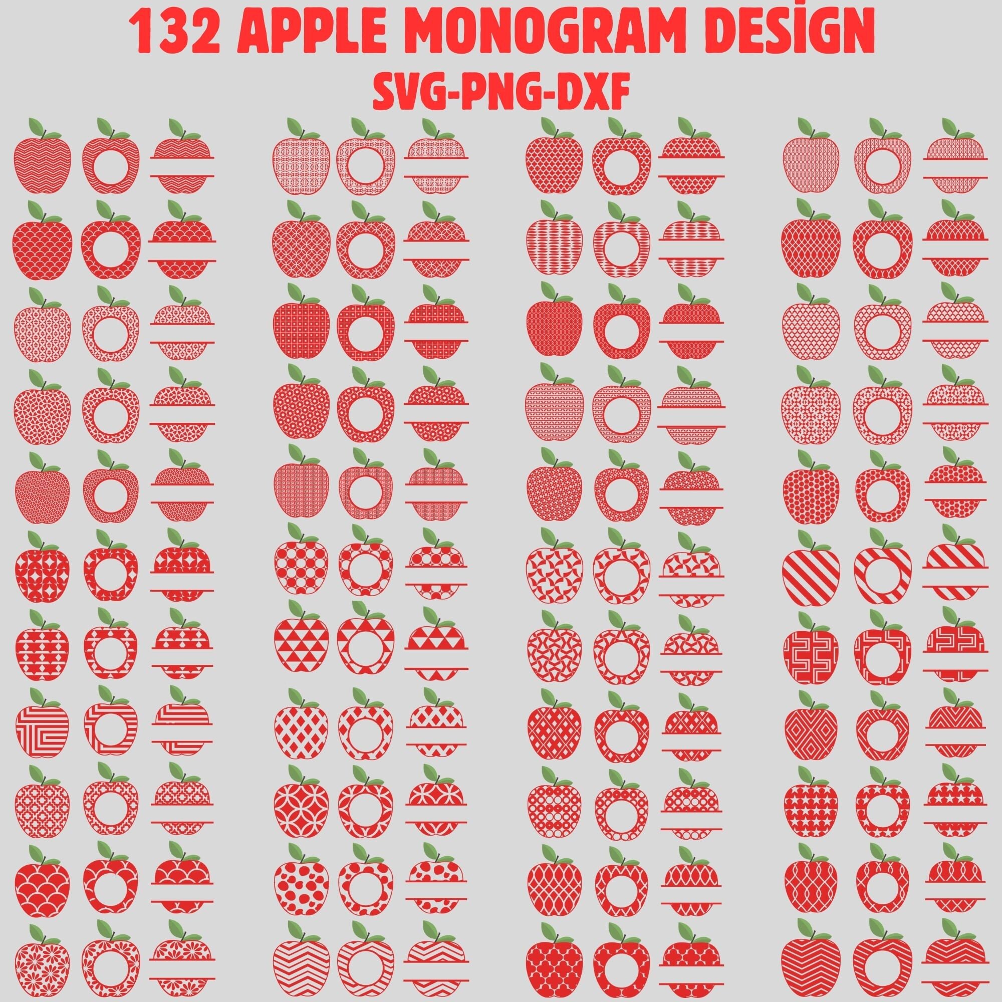 Apple Svg, Apple Monogram Svg, Split Monogram Svg, Teacher Monogram Svg ...
