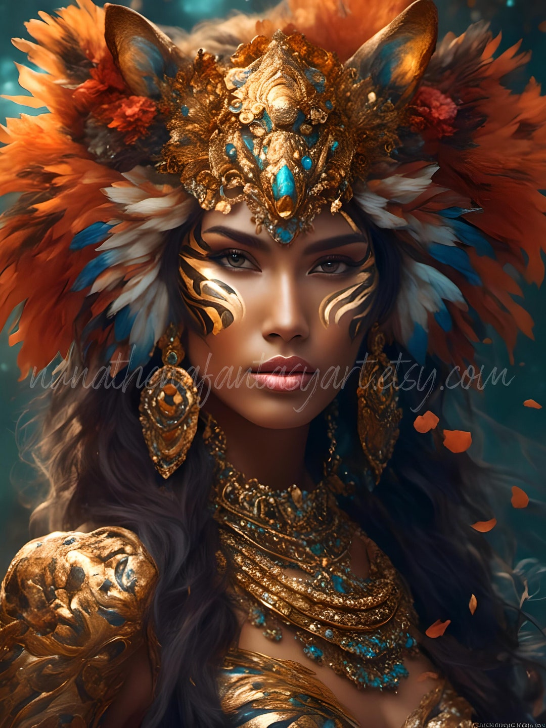 Native American Ethiopian Indian Tiger Goddess Portrait Digital ...