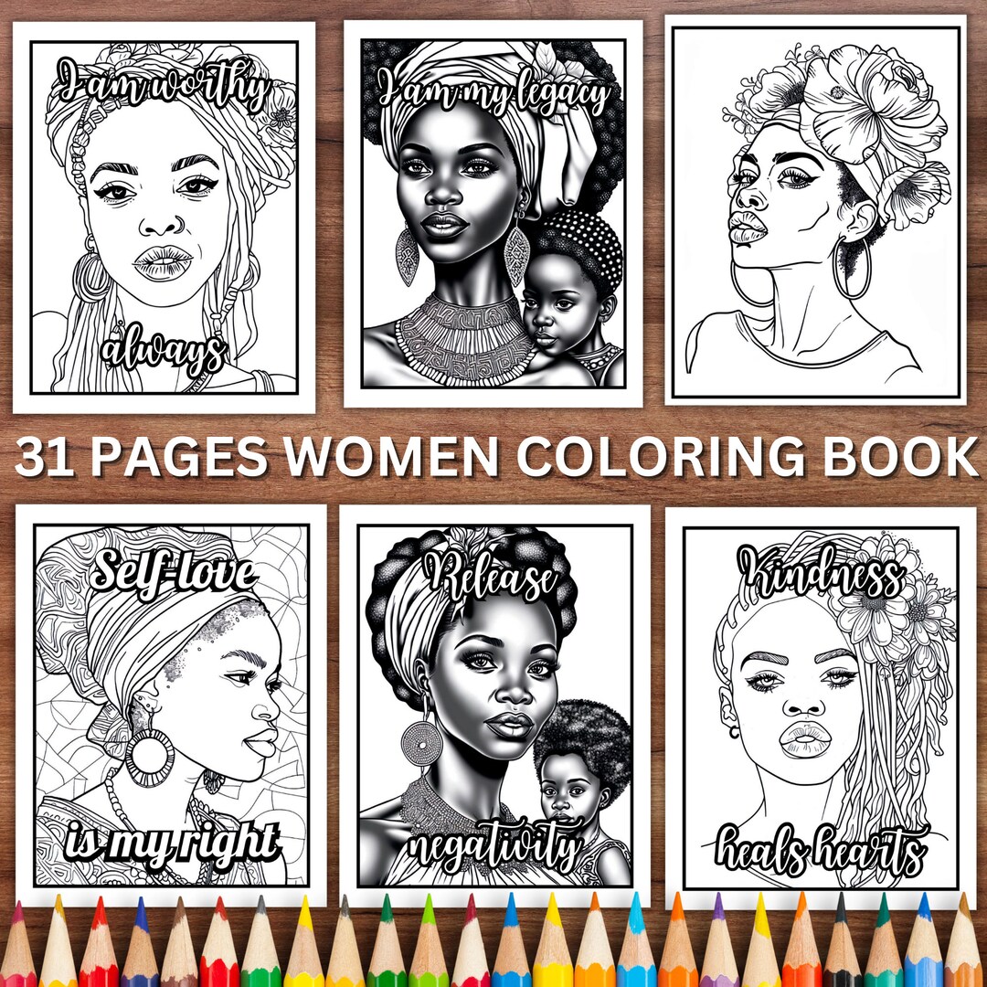 31 Beautiful Women Coloring Book for Adults and Kids, Melanin Coloring ...