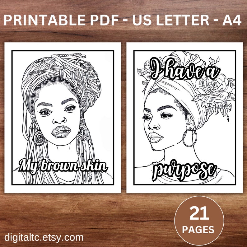 21 Melanin Queen Coloring Pages | Women Coloring Book | Grayscale ...