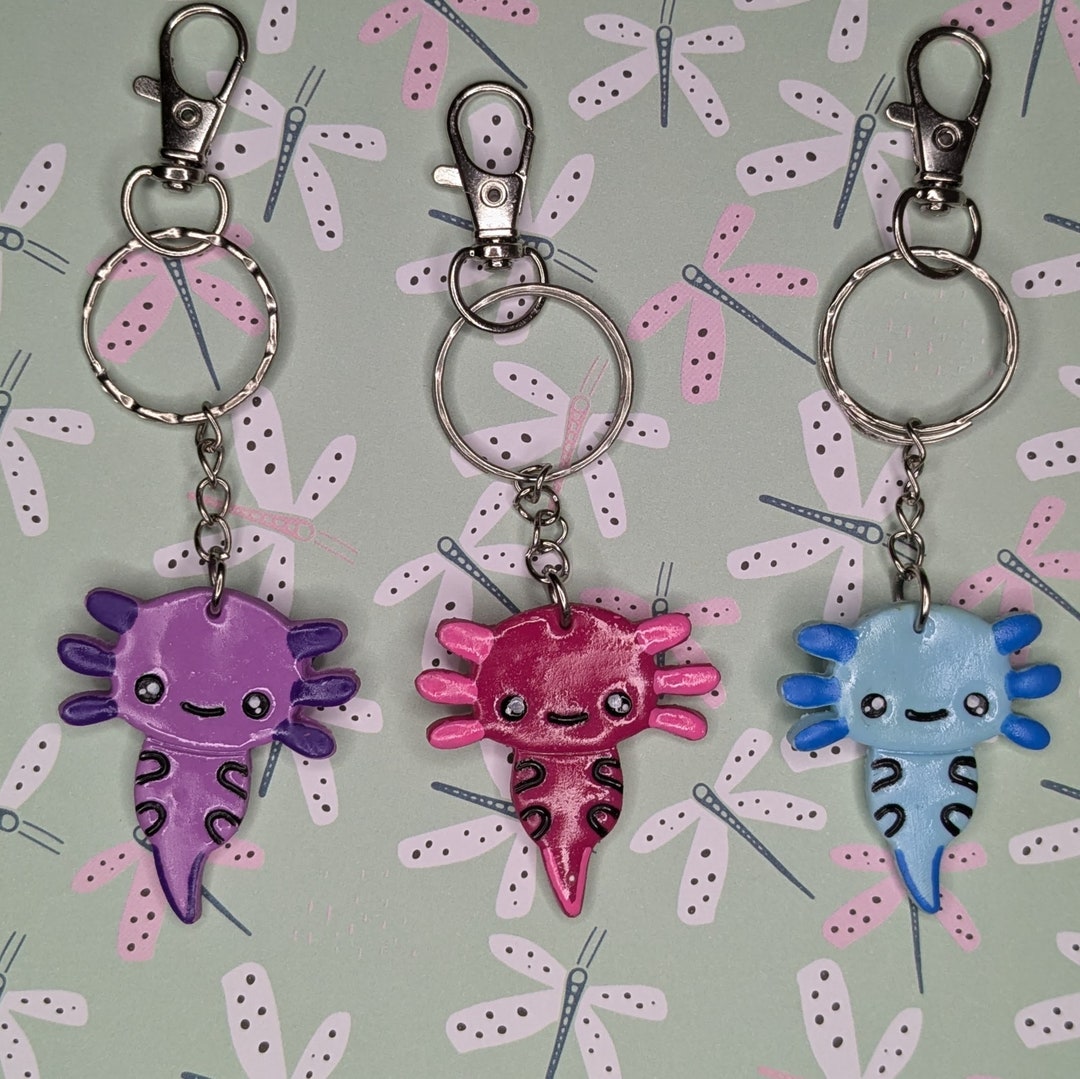 Cute Axolotl Handmade Polymer Clay Key-ring - Etsy