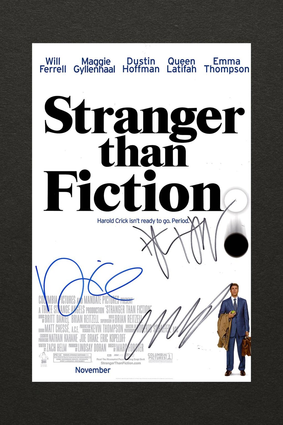 STRANGER THAN FICTION Poster Autograph by Will Ferrell, Maggie ...