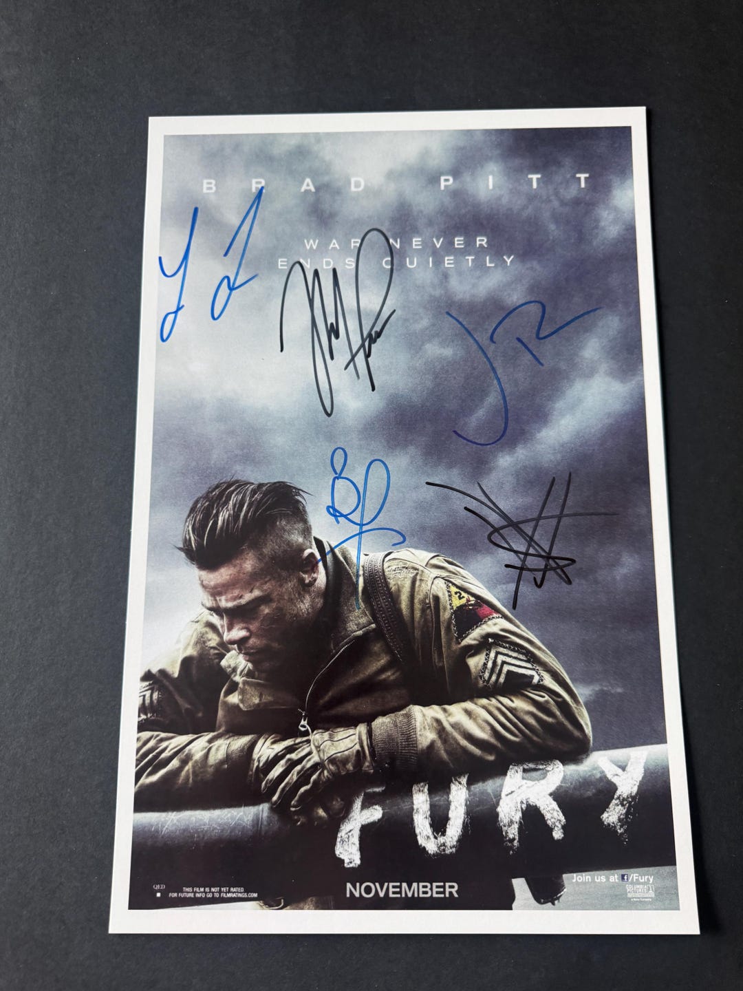 Fury, Signed Poster, Autographed by Brad Pitt, Jon Bernthal, Logan ...