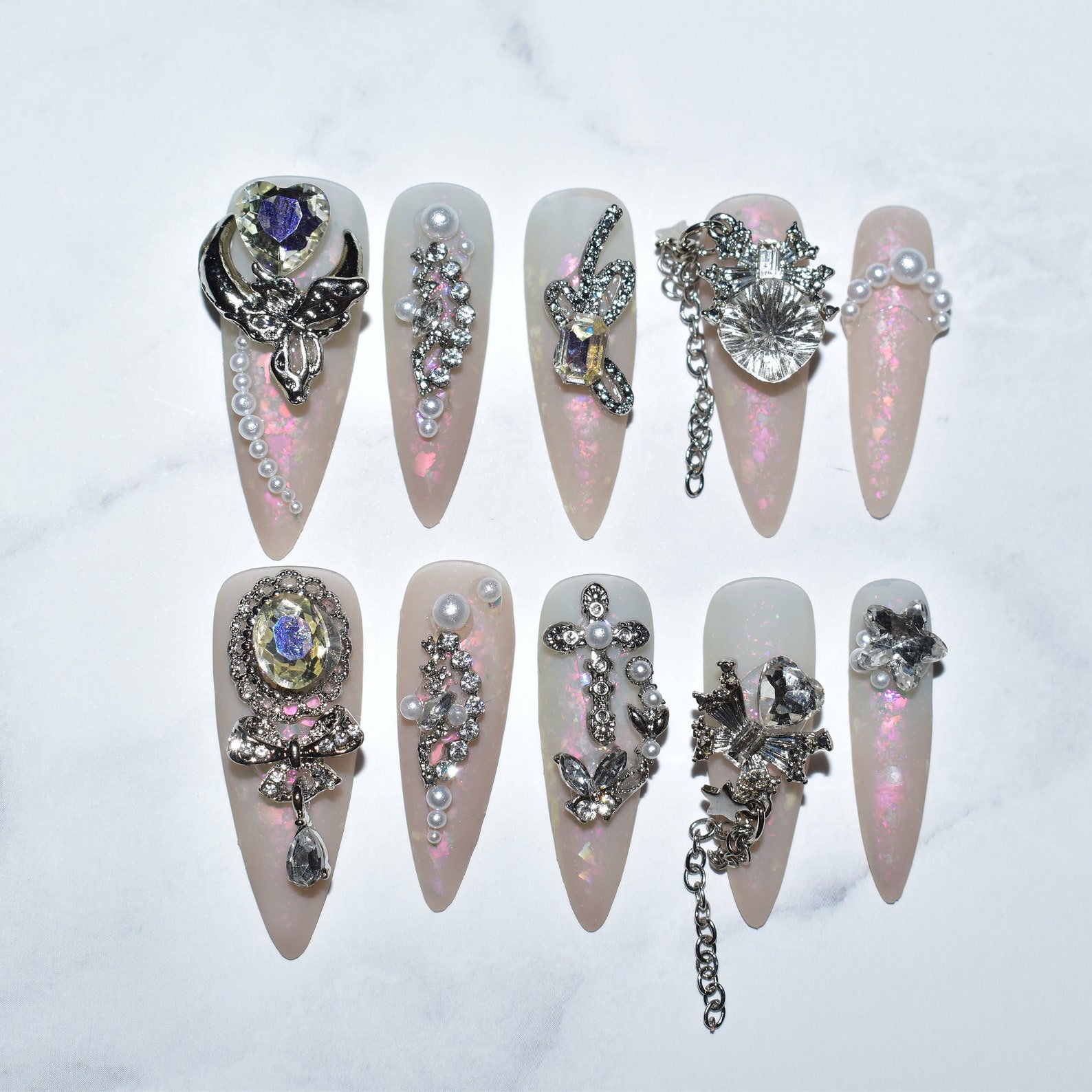 Wedding Press on Nails | Luxury Nail Light Pink | Handmade | Rhinestone ...