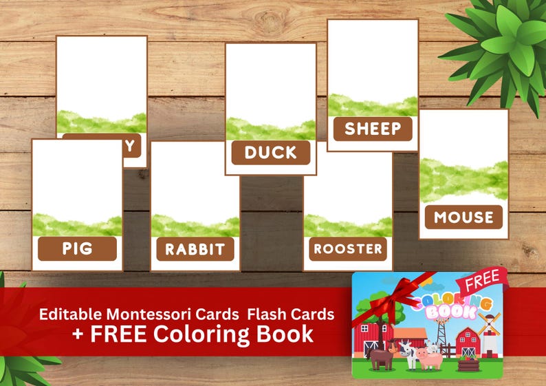 FARM ANIMALS Editable Montessori Cards Flash Cards Nomenclature ...