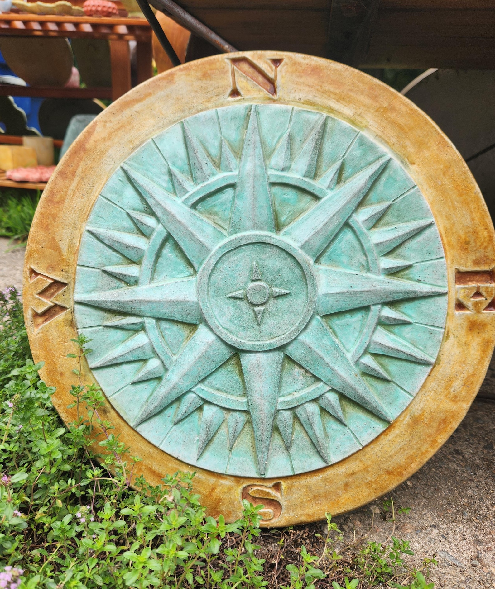 Handcast Cement Compass Stepping Stone in Color "brulee/pool" - Etsy