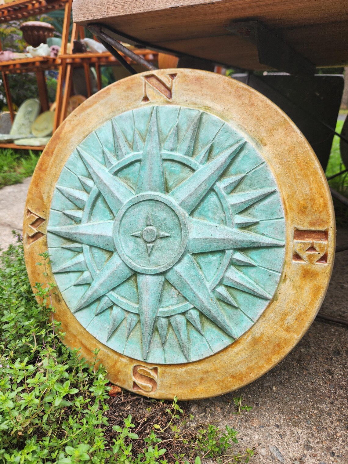 Handcast Cement Compass Stepping Stone in Color "brulee/pool" - Etsy