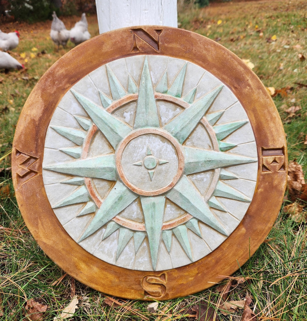 Handcast Cement Compass Stepping Stone in Color "chocolate/carameli" - Etsy