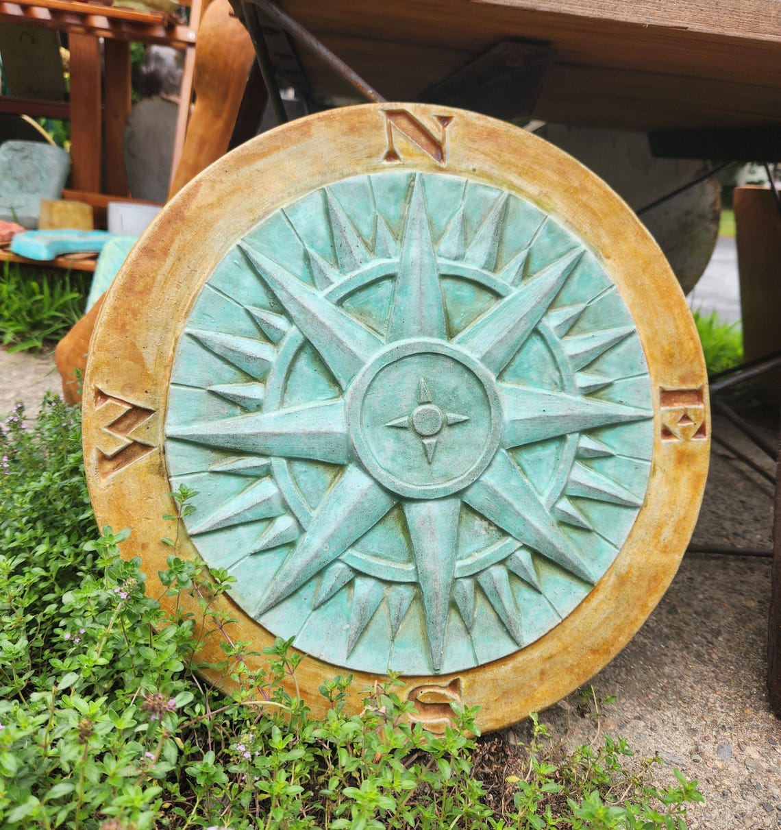 Handcast Cement Compass Stepping Stone in Color "brulee/pool" - Etsy