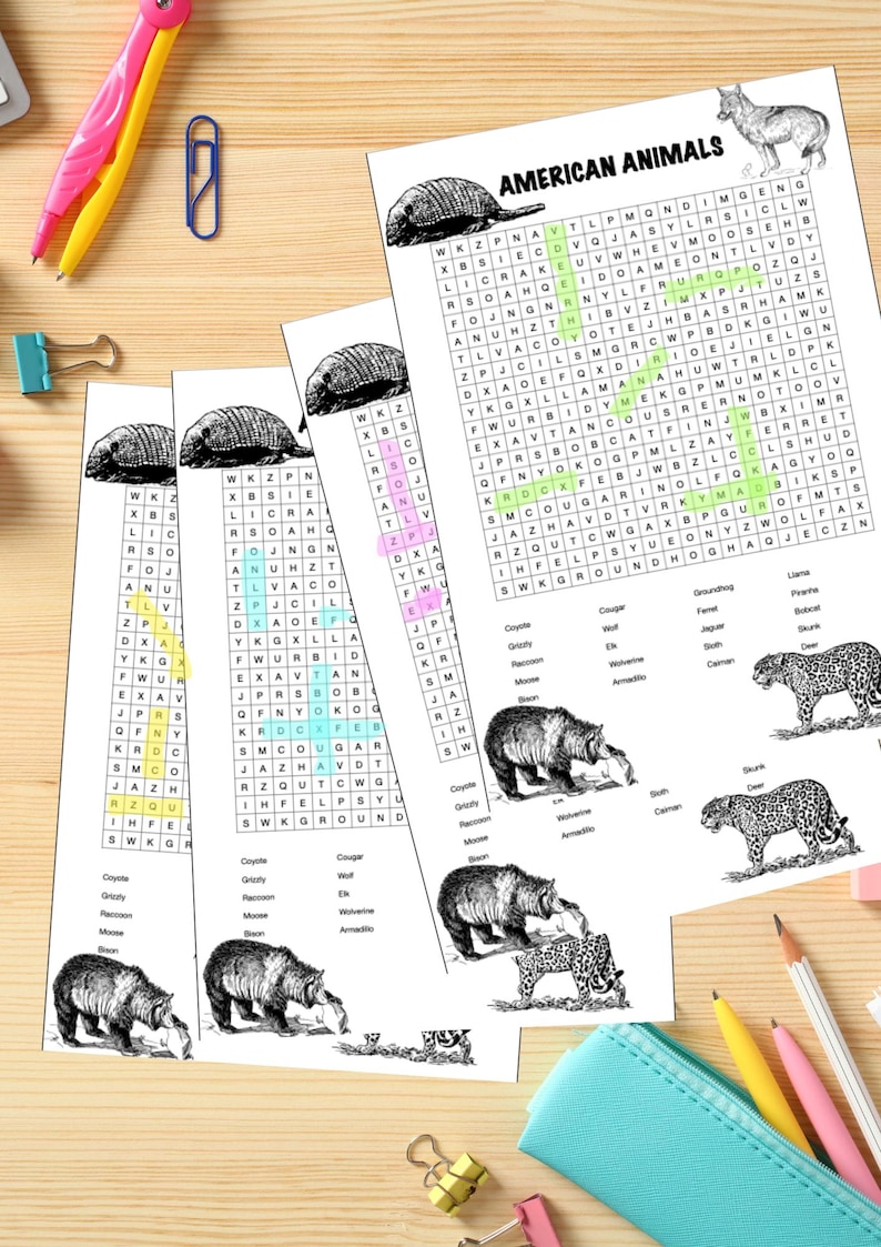 American Animal Word Search - Etsy