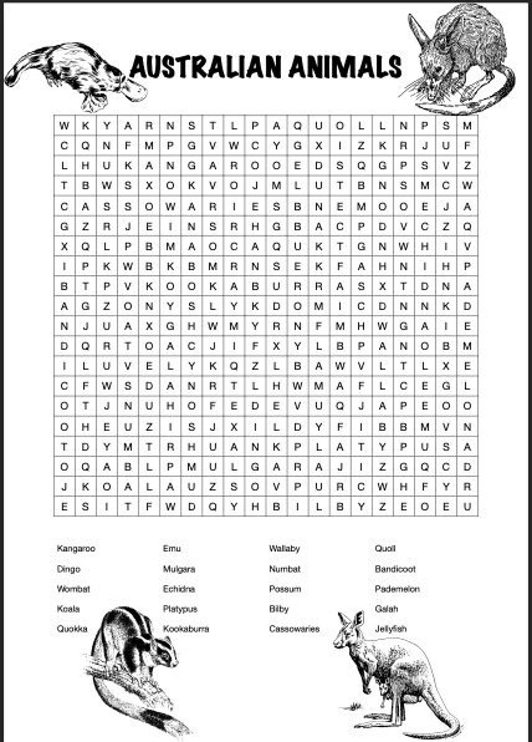 Australian Animal Word Search - Etsy