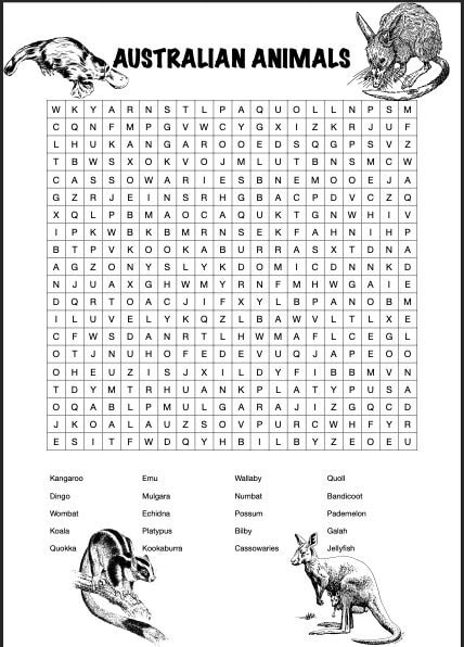 Australian Animal Word Search - Etsy