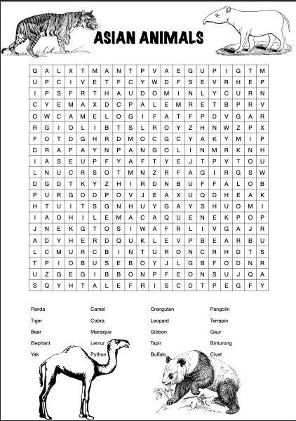 Asian Animal Word Search - Etsy