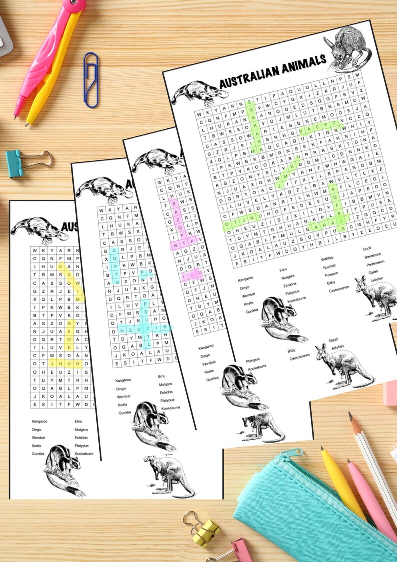 Australian Animal Word Search - Etsy