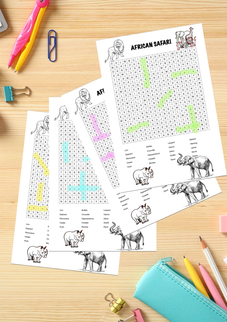 African Animal Word Search - Etsy