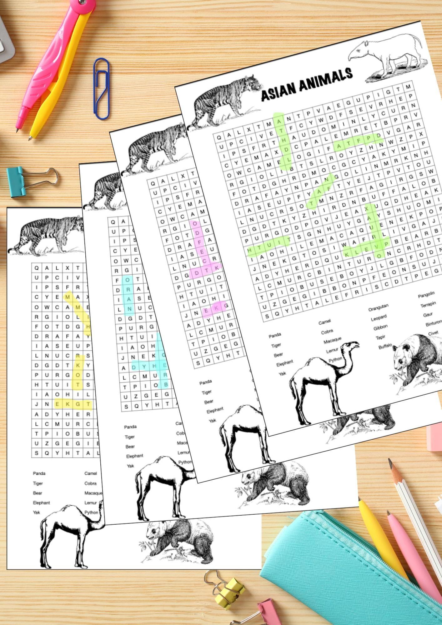 Asian Animal Word Search - Etsy