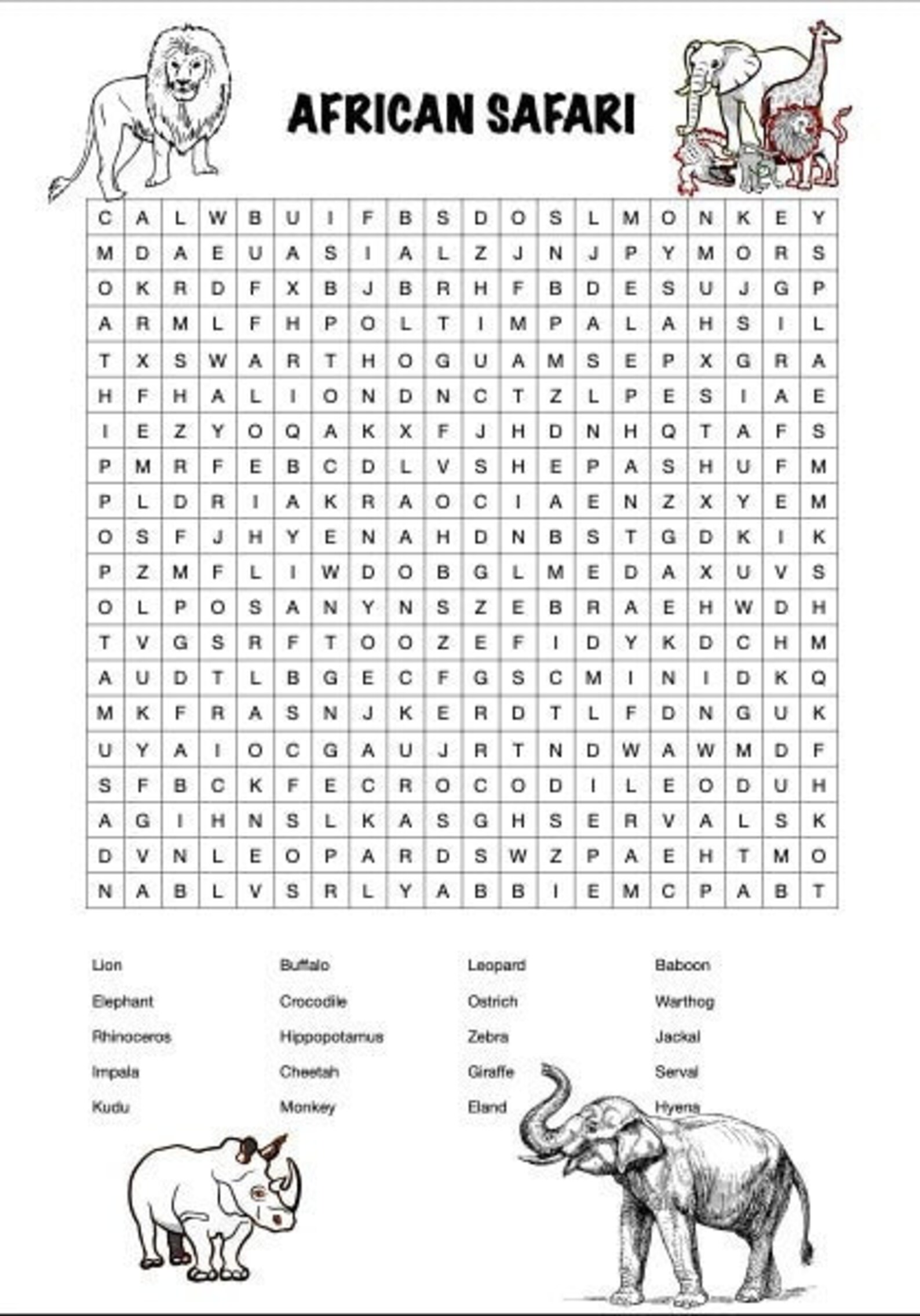 African Animal Word Search - Etsy