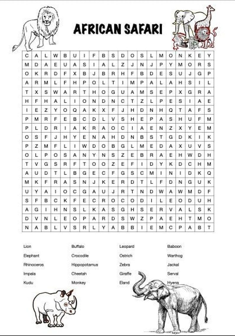 African Animal Word Search - Etsy