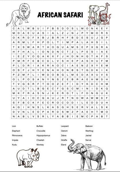 African Animal Word Search - Etsy