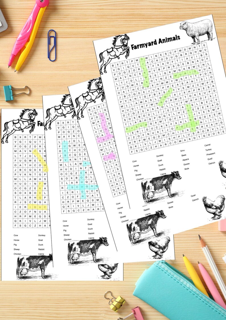 Farmyard Animal Word Search - Etsy